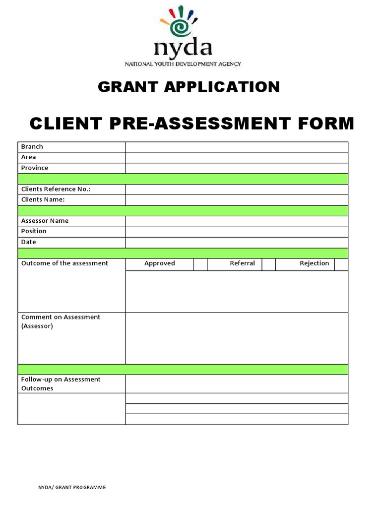 Client Pre-Assessment Form: Grant Application | PDF | Startup Company ...