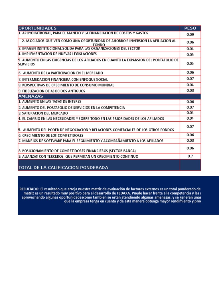 Matriz Mefe Excel RSE | PDF | Apalancamiento (Finanzas) | Economias