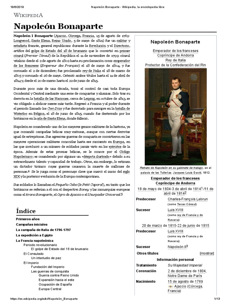Napoleón Bonaparte - Vida y Obra | PDF | Napoleón | Primer imperio francés