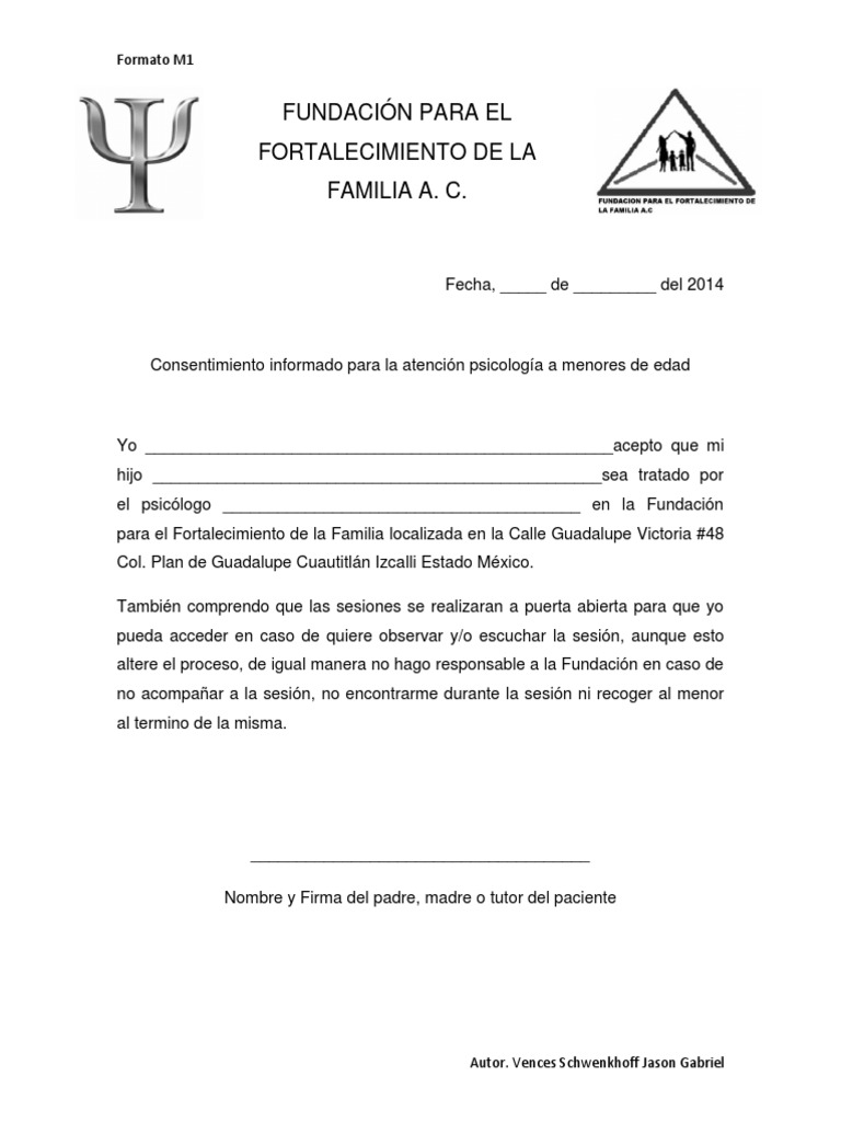 Consentimiento Informado para La Atención Psicología A Menores de Edad ...