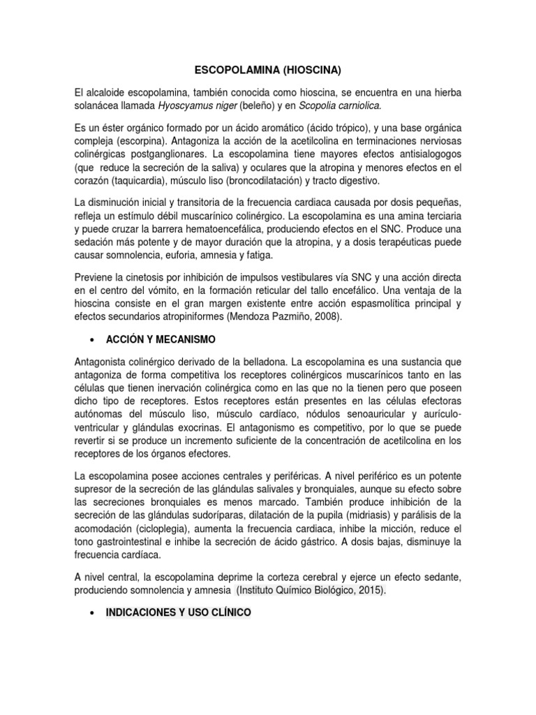 Escopolamina y Butilescopolamina | PDF | Drogas | Farmacología