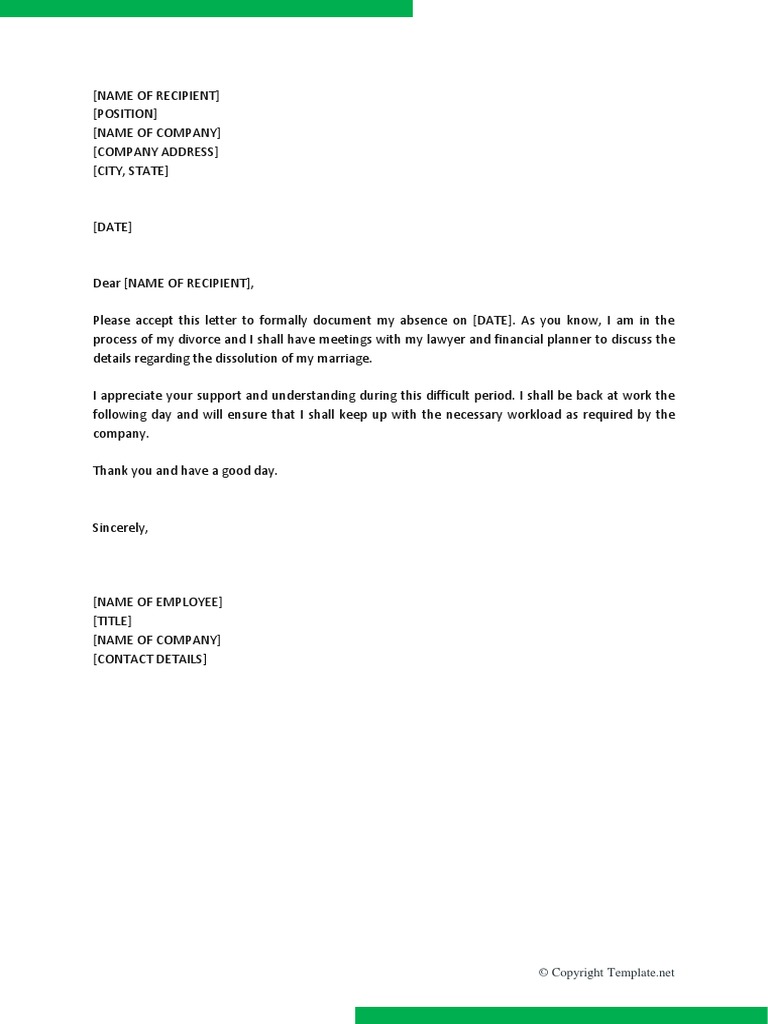 Excuse Letter For Absence In Work