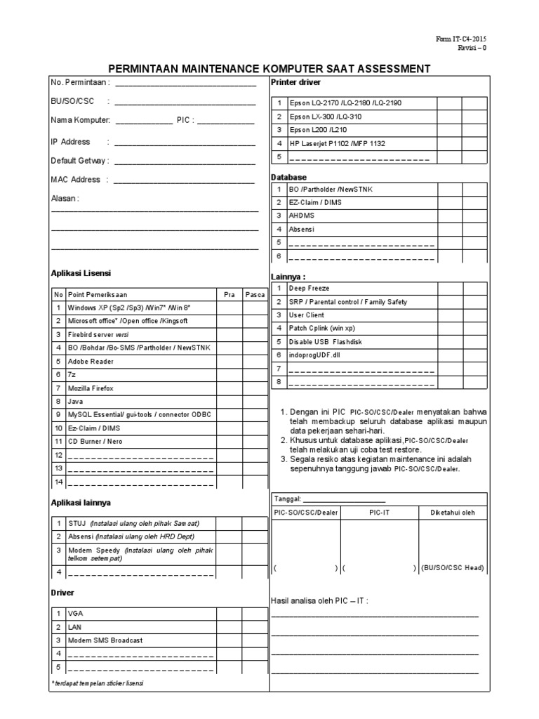 IT Form Permintaan Maintenance Komputer | PDF