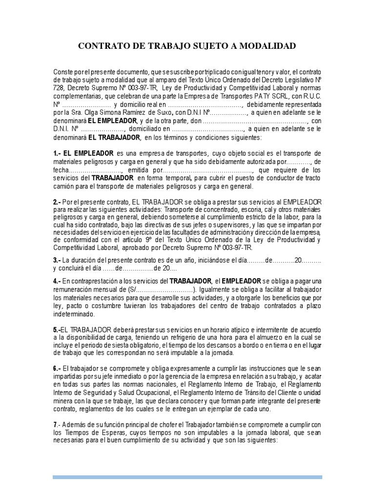 Modelo de Contrato de Trabajo | PDF | Derecho laboral | Gobierno