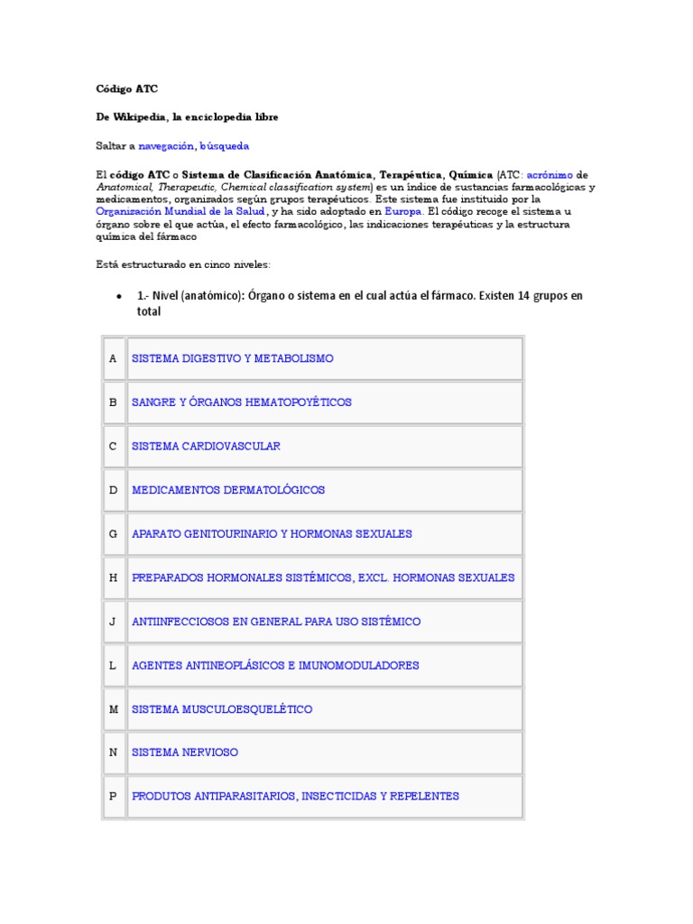 Código ATC | PDF | Calcio | Tratamientos médicos