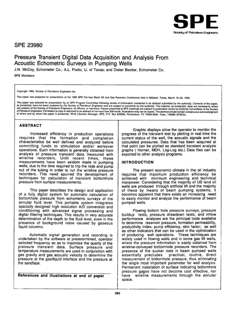 SPE Pressure Transient Digital Data Acquisition and Analysis From ...