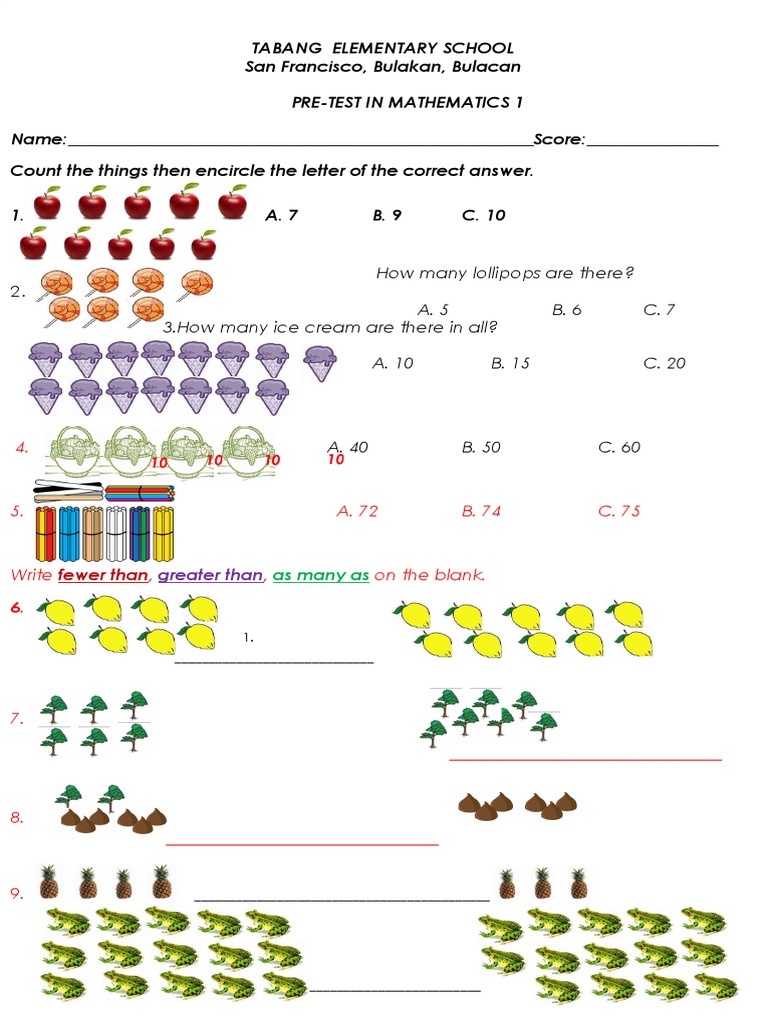 Pre-Test Mathematics 1 | PDF | Mathematical Notation | Encodings