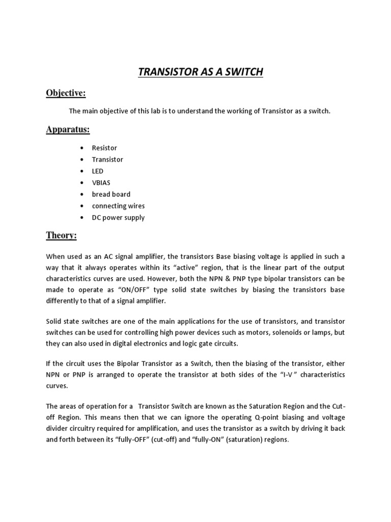 Transistor As A Switch Pdf