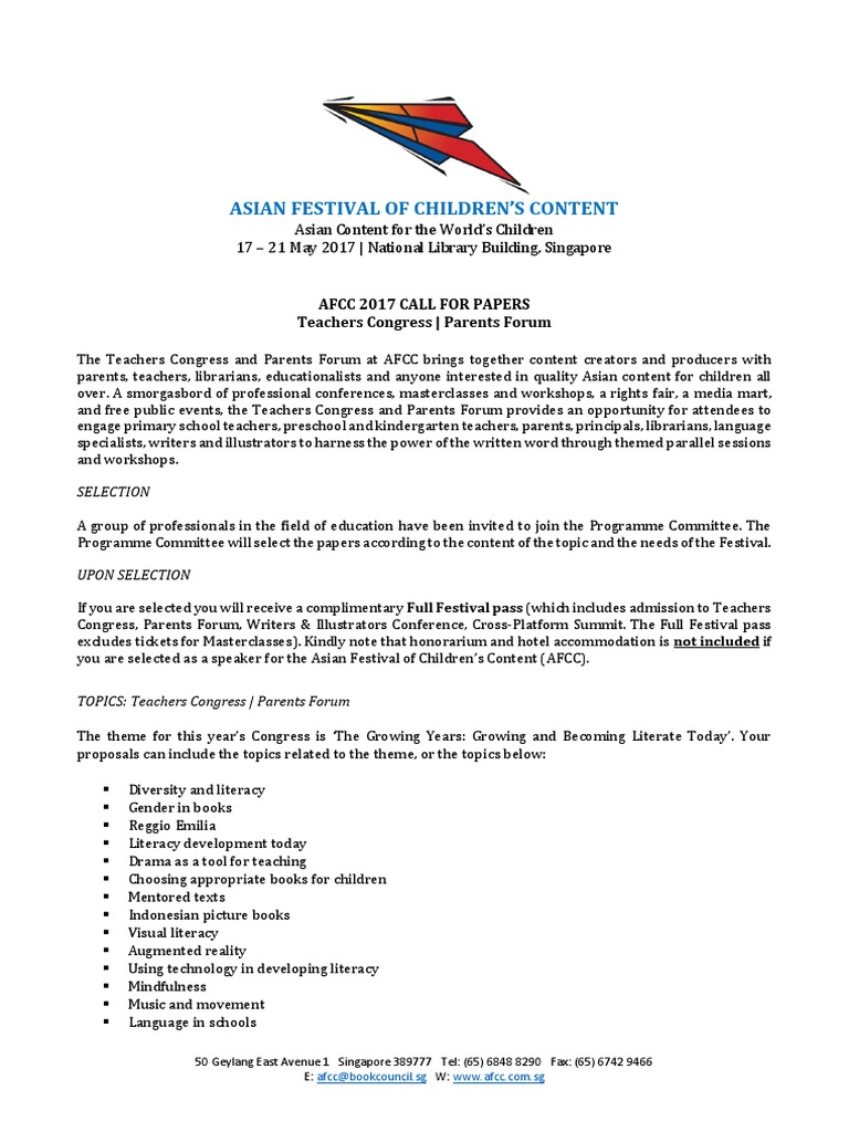 AFCC 2017 Call For Papers Guidelines TC and PF | PDF | Literacy | Librarian