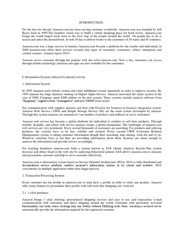 Amazon.docx | Databases | Service Industries