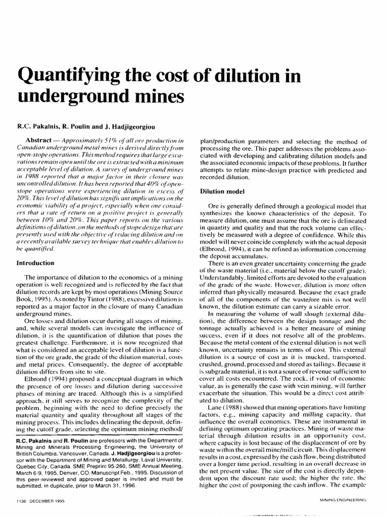 Z Quantifying The Cost of Dilution in Underground Mines PDF | Download ...