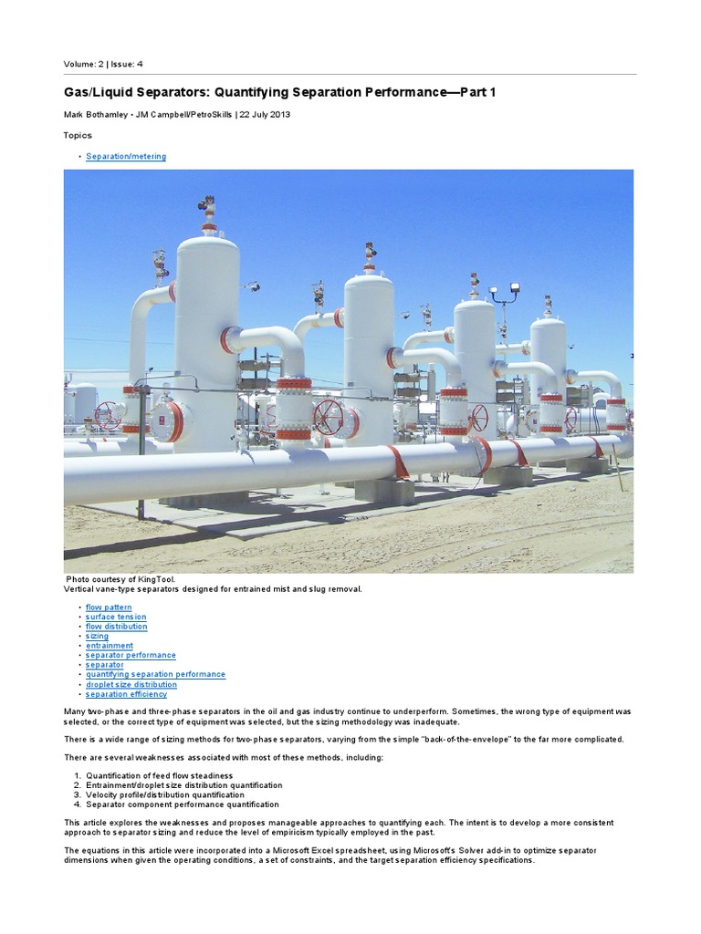 Gas Liquid Separators Quantifying Separation Performance Part 1 PDF | PDF | Drop (Liquid) | Liquids