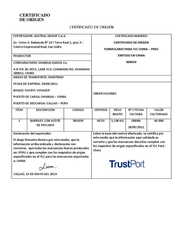 Certificado de Origen | PDF
