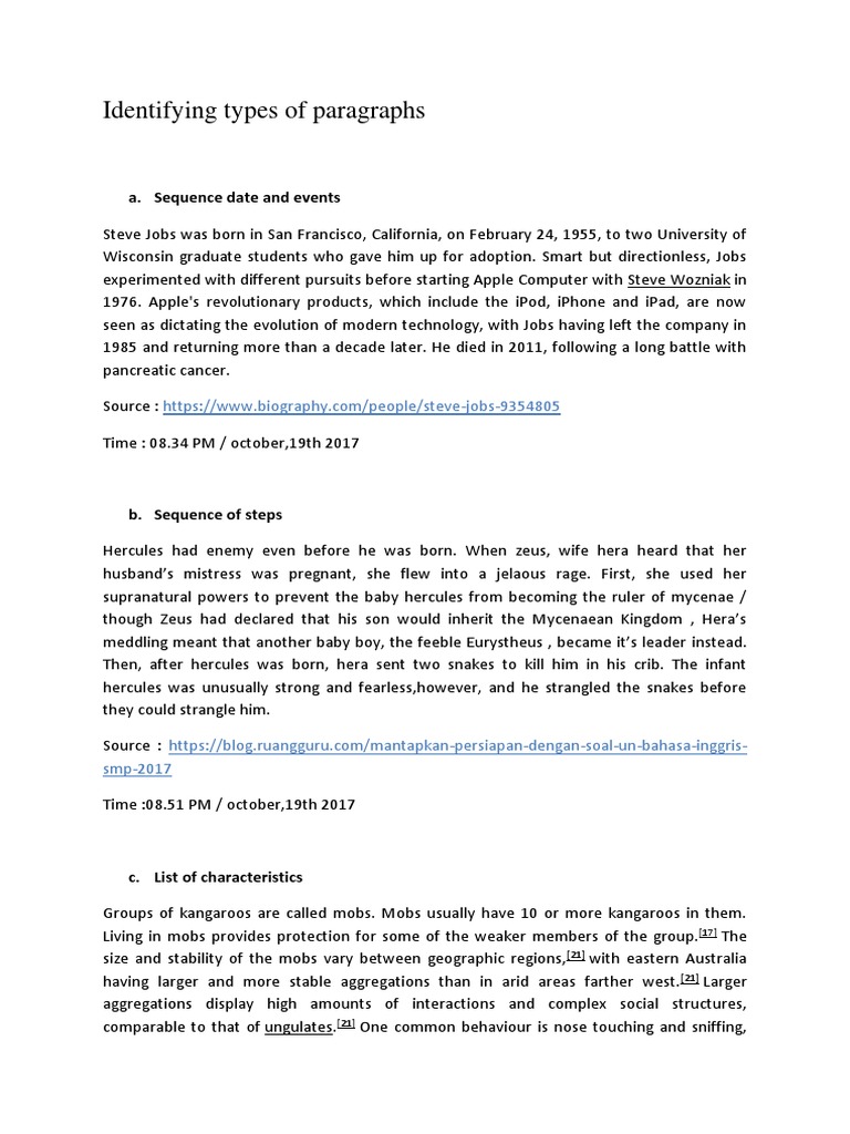 Identifying Types Of Paragraphs PDF Psychological Concepts Psychology