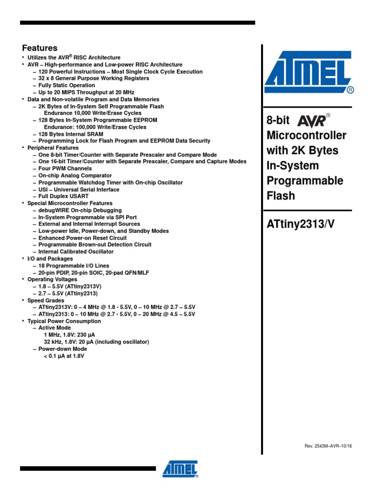 ATtiny2313 Datasheet | PDF | Microcontroller | Flash Memory