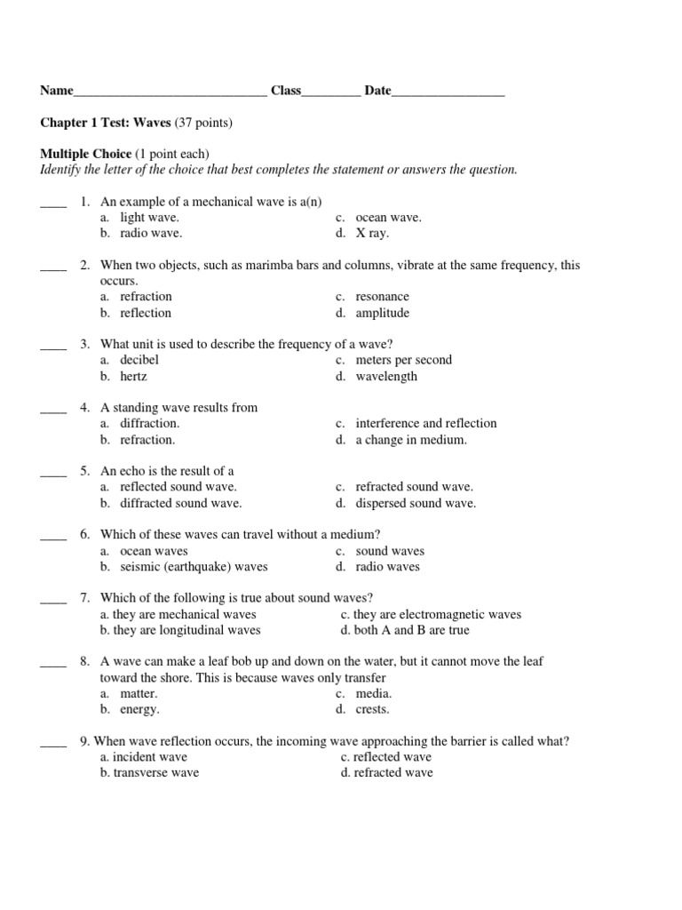 Waves Test | PDF | Reflection (Physics) | Waves