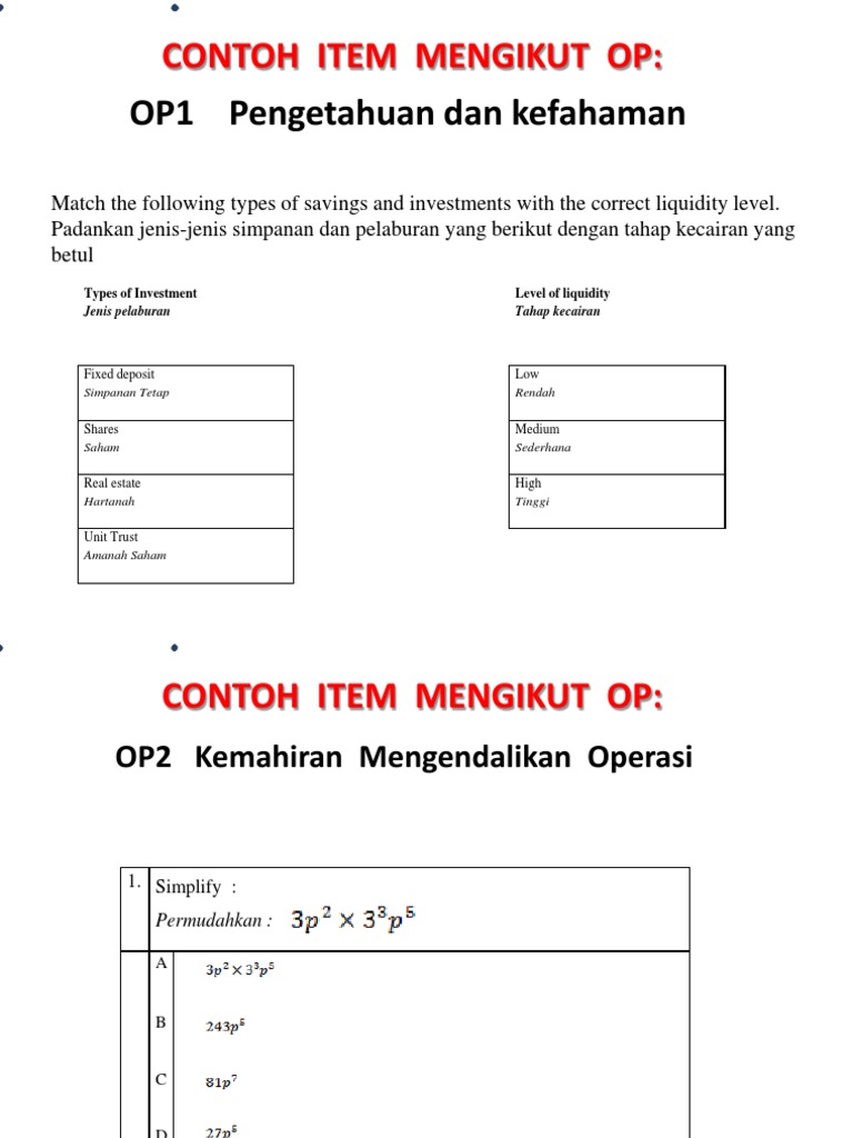 Contoh Item Mengikut Op | PDF