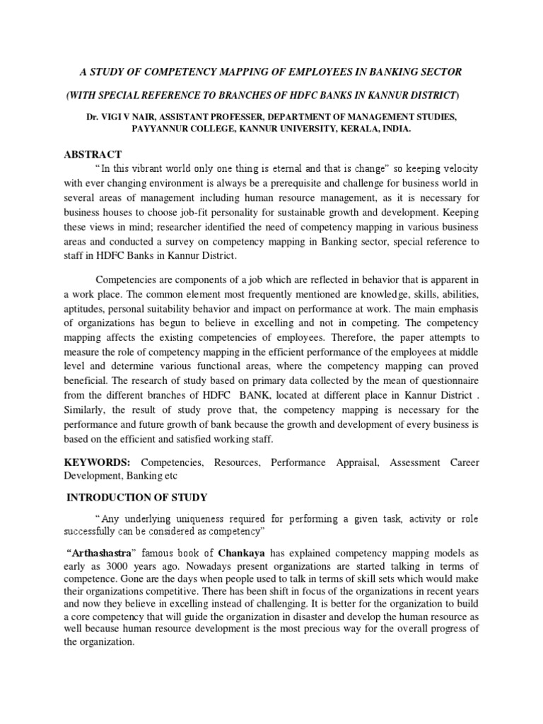 A Study of Competency Mapping of Employees in Banking Sector | PDF ...
