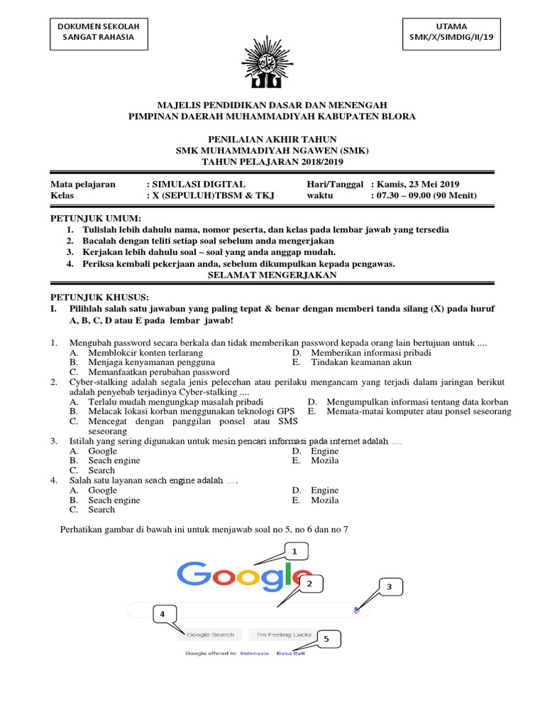 Penilaian Akhir Tahun SIMDIG SMK 2019 | PDF | Seni