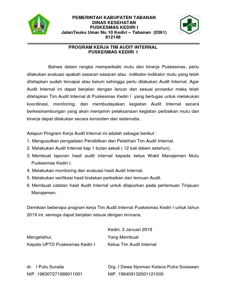 Program Kerja Audit Internal 2019 | PDF