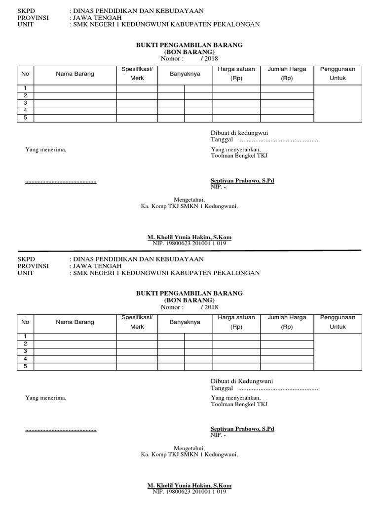 Blangko Bon Barang | PDF