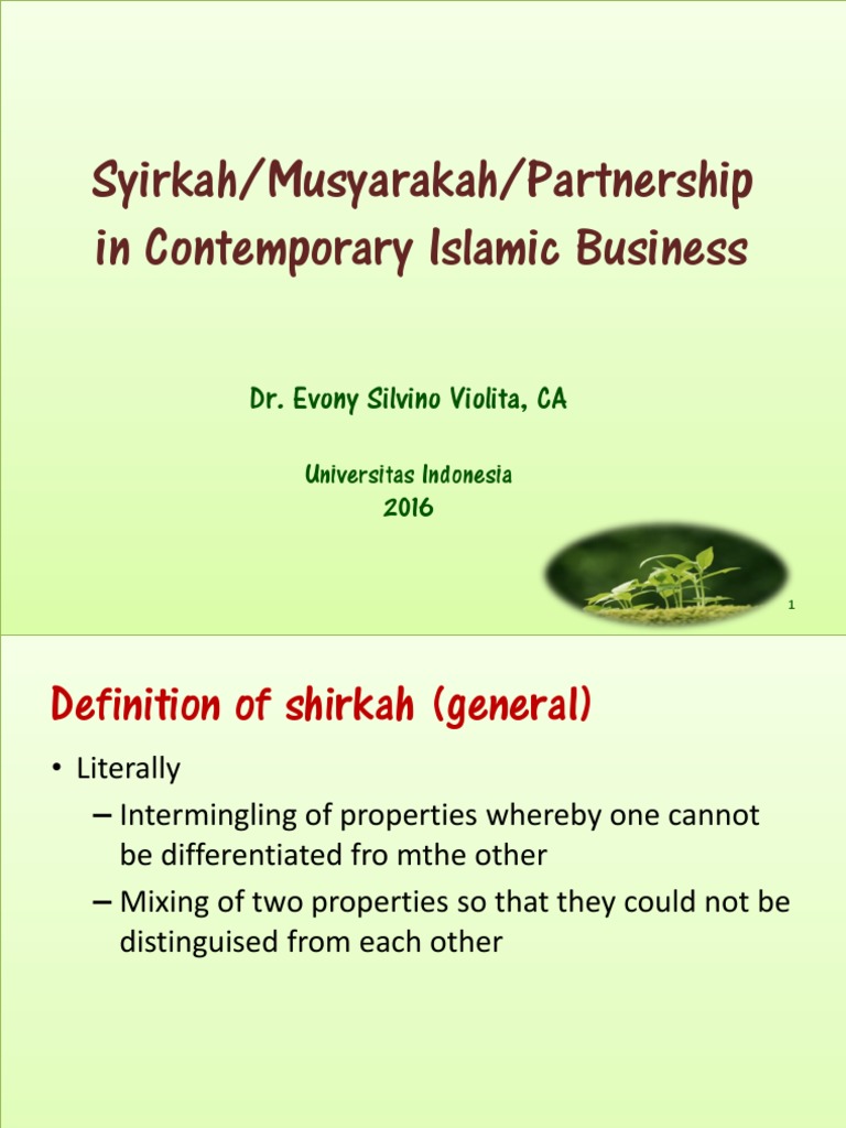 Syirkah/Musyarakah/Partnership in Contemporary Islamic Business | PDF ...