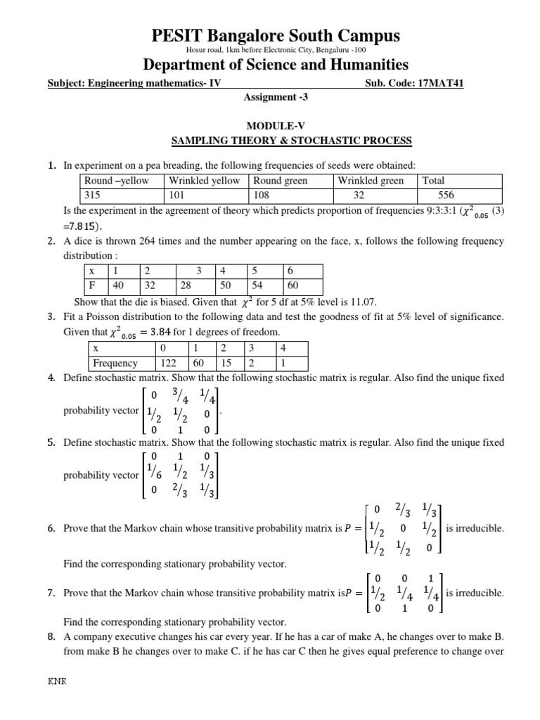 Assignment - 3 (17MAT41) | PDF | Markov Chain | Stochastic Process