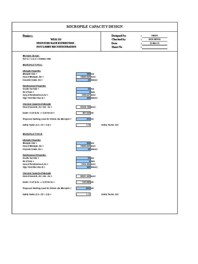 Micropile Design Capacity Analysis | PDF | Computers