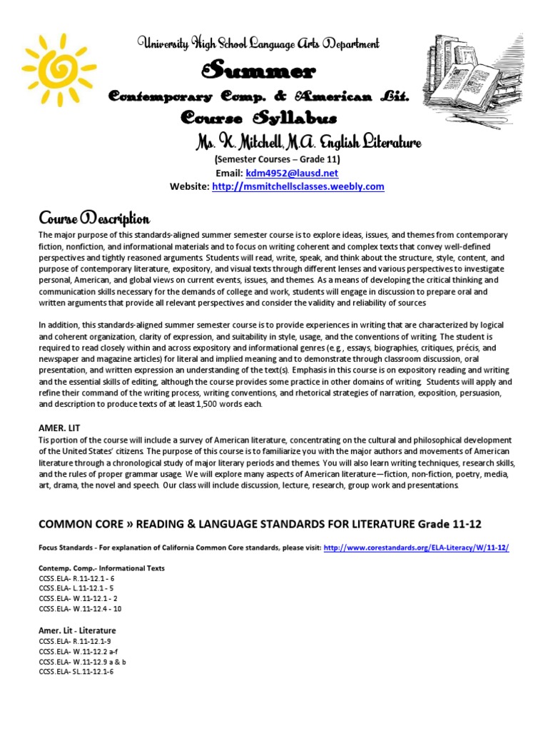 Summer Language Arts Syllabus for Grade 11 | PDF | Profanity | Plagiarism