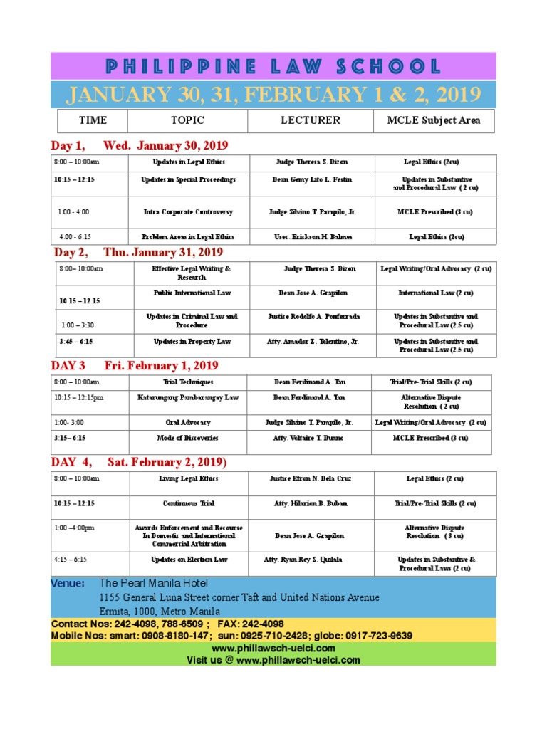 JANUARY 30, 31, FEBRUARY 1 & 2, 2019: Philippine Law School | PDF ...