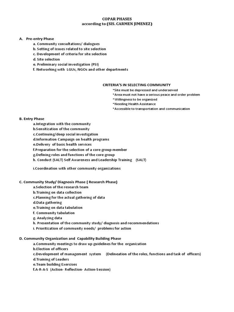 Copar Phases According To (SIS. CARMEN JIMENEZ) | PDF | Health Care | Business