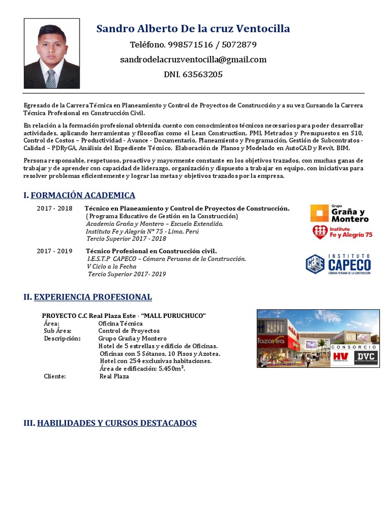 CV-Sandro de La Cruz Ventocilla2 | PDF | Presupuesto | Planificación