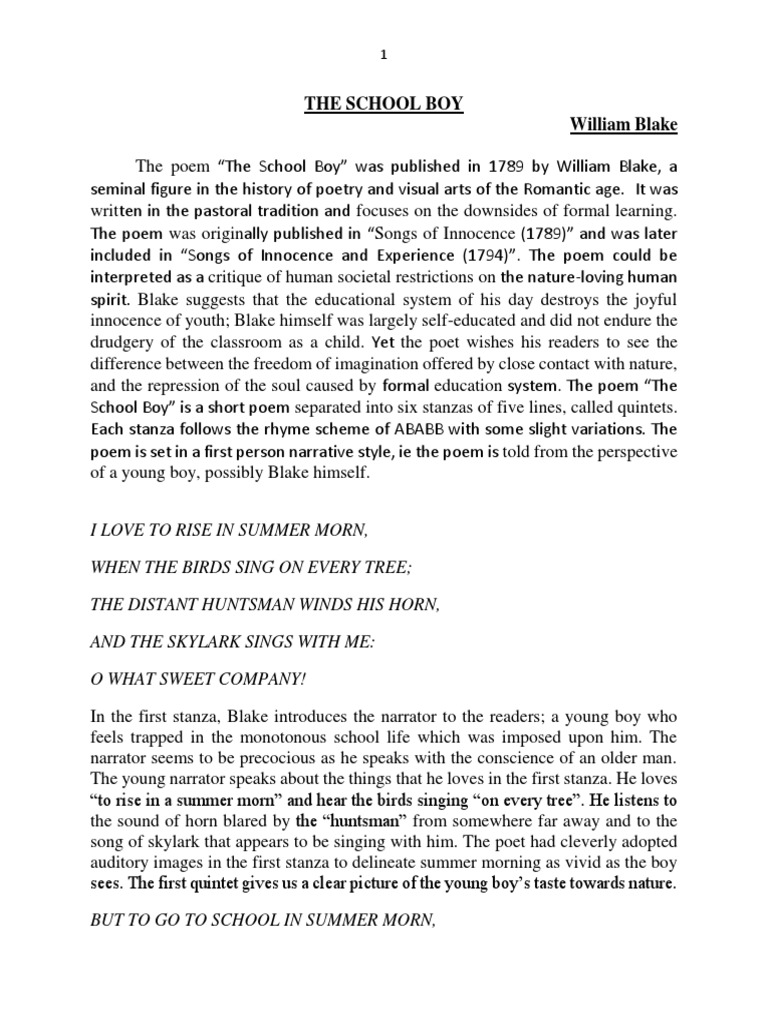 The School Boy | Download Free PDF | William Blake | Poetry