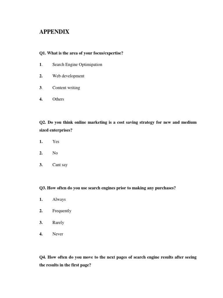 Assessing Marketing Strategies: An Online Survey Appendix | PDF