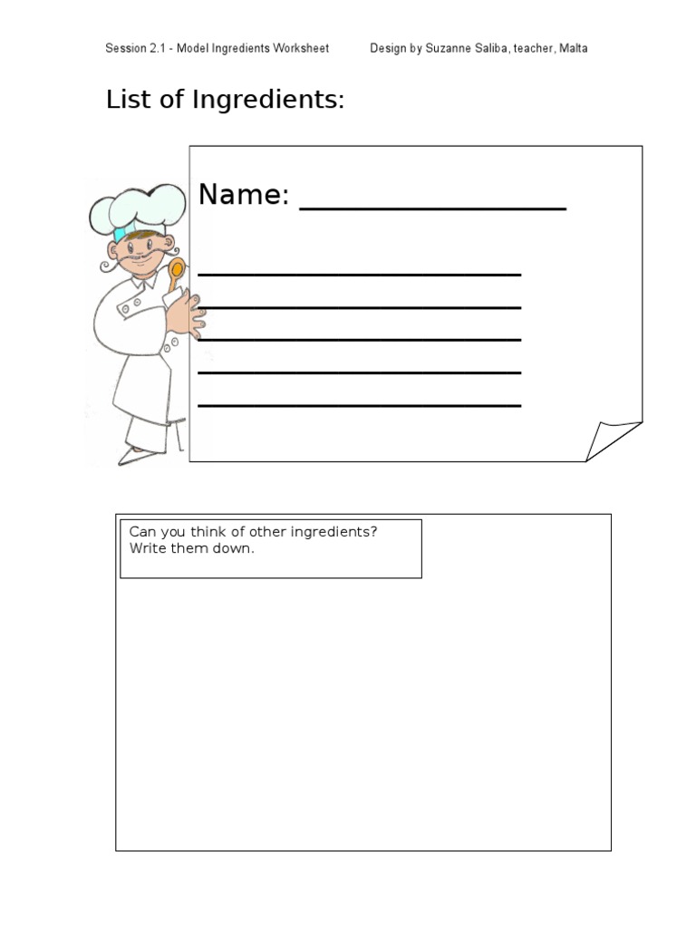 Classroom Model Ingredients Worksheet | PDF
