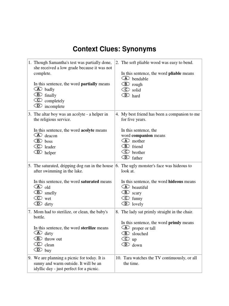 Context Clues | PDF | Stress (Linguistics) | Consonant