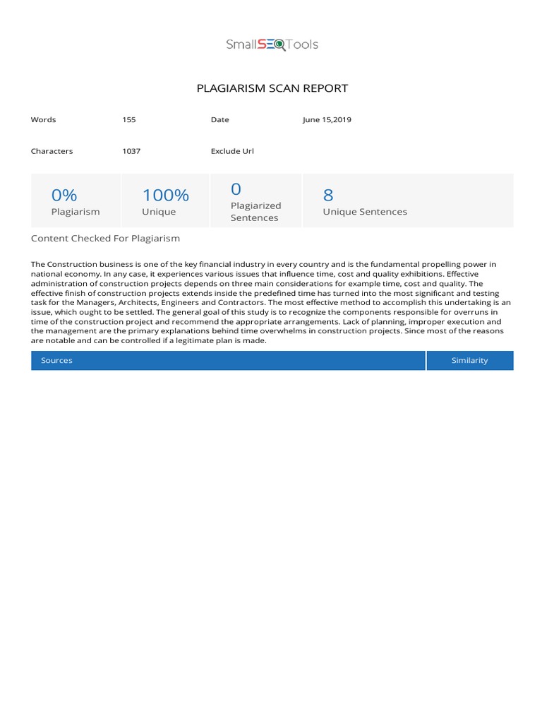 Construction Project Plagiarism Report | PDF | Business