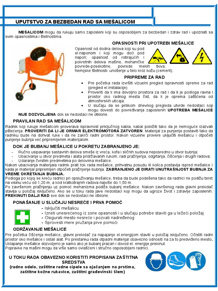 Uputstvo Za Bezbedan Rad Mesalicaom | PDF