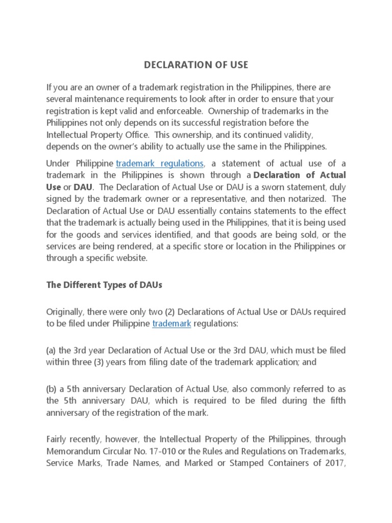 Declaration of Use Infos | PDF | Glossary Of Patent Law Terms | Trademark