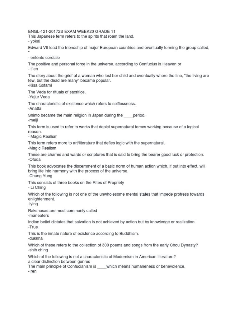 Engl-121 4th Quarter Exam | PDF | Confucianism | Moksha