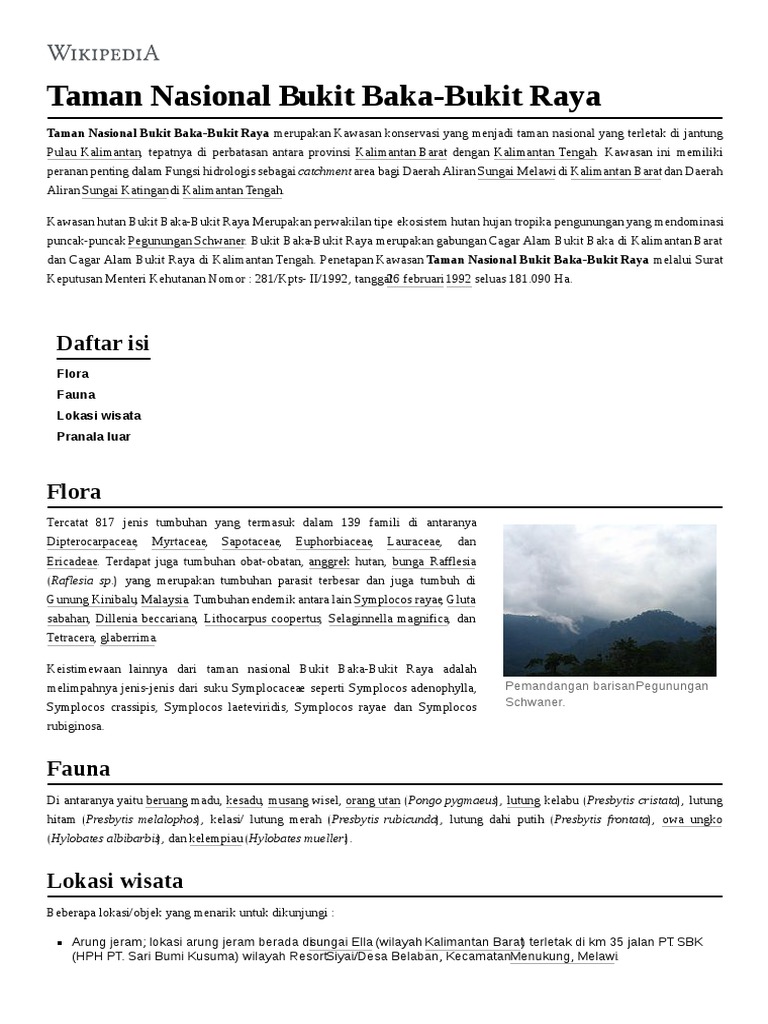 Taman Nasional Bukit Baka-Bukit Raya | PDF
