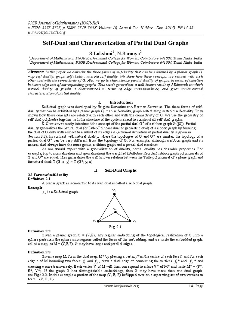 Self-Dual and Characterization of Partial Dual Graphs: S.Lakshmi, N ...