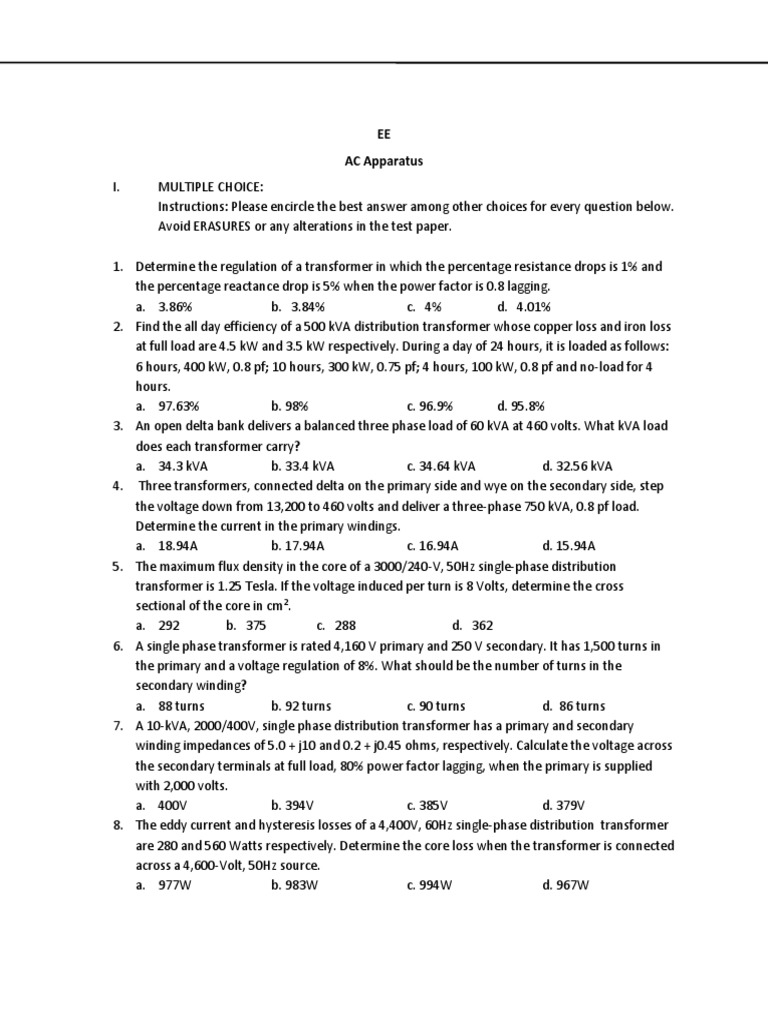 Exam On AC Apparatus (Transformer) | PDF | Transformer | Power Electronics