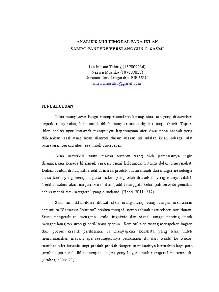 Analisis Multimodal Pada Iklan Pentene Anggun C. Sasmi | PDF
