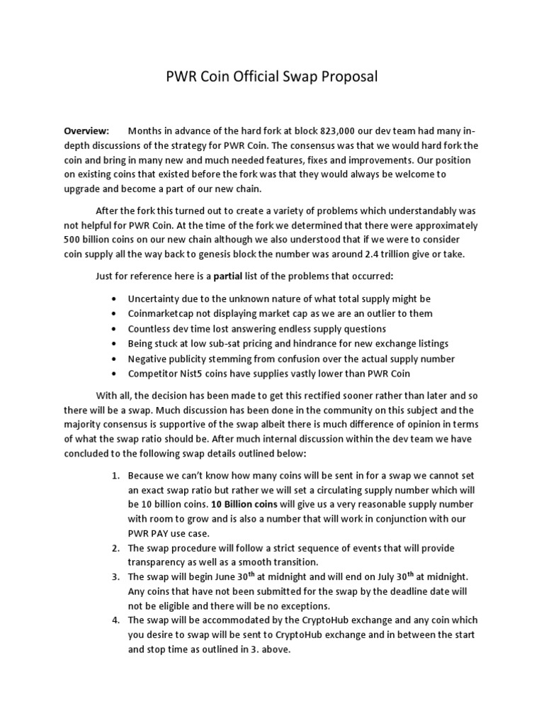 PWR Coin Official Swap Proposal | PDF | Coins | Economies