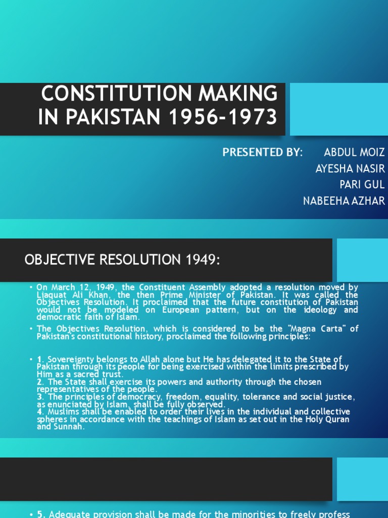 Constitutional Foundations of Pakistan: An Analysis of the Objective ...
