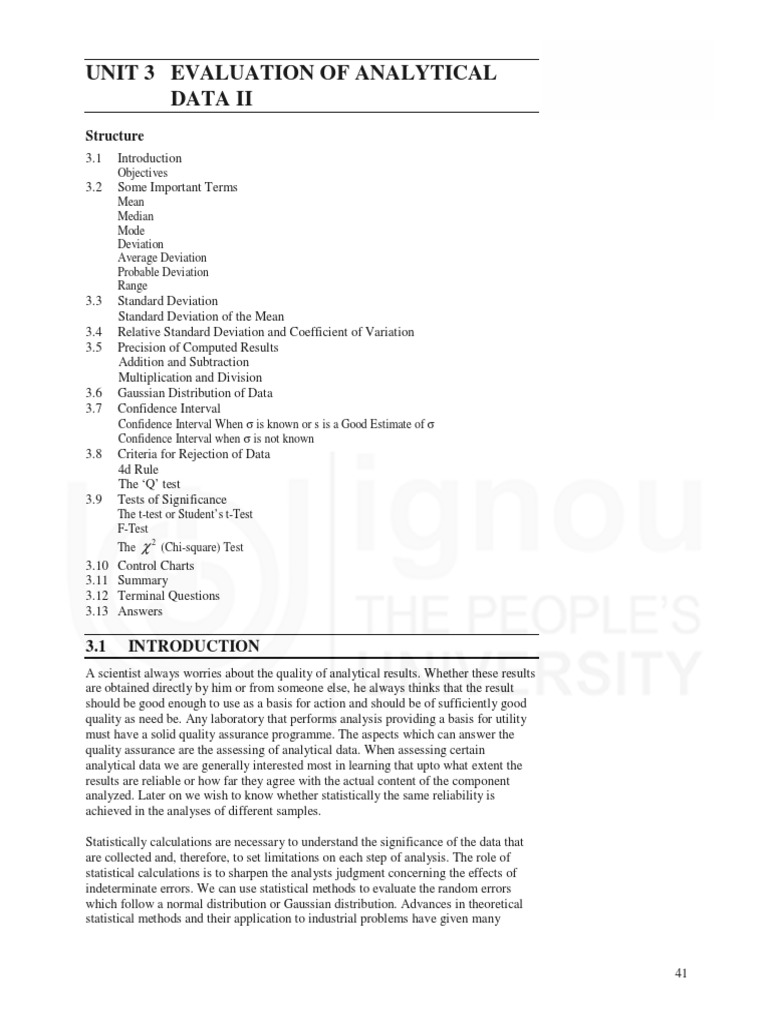 Unit 3 Evaluation of Analytical Data Ii: Structure | PDF | Normal ...