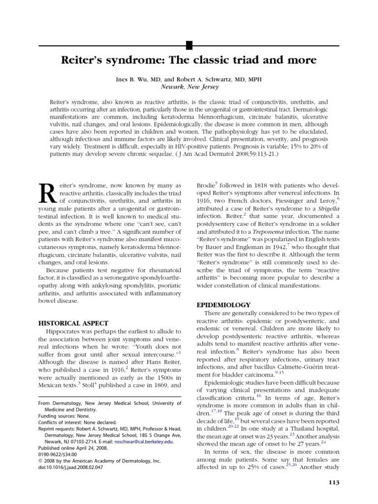 Reiter's Syndrome: The Classic Triad and More: Epidemiology | Download ...