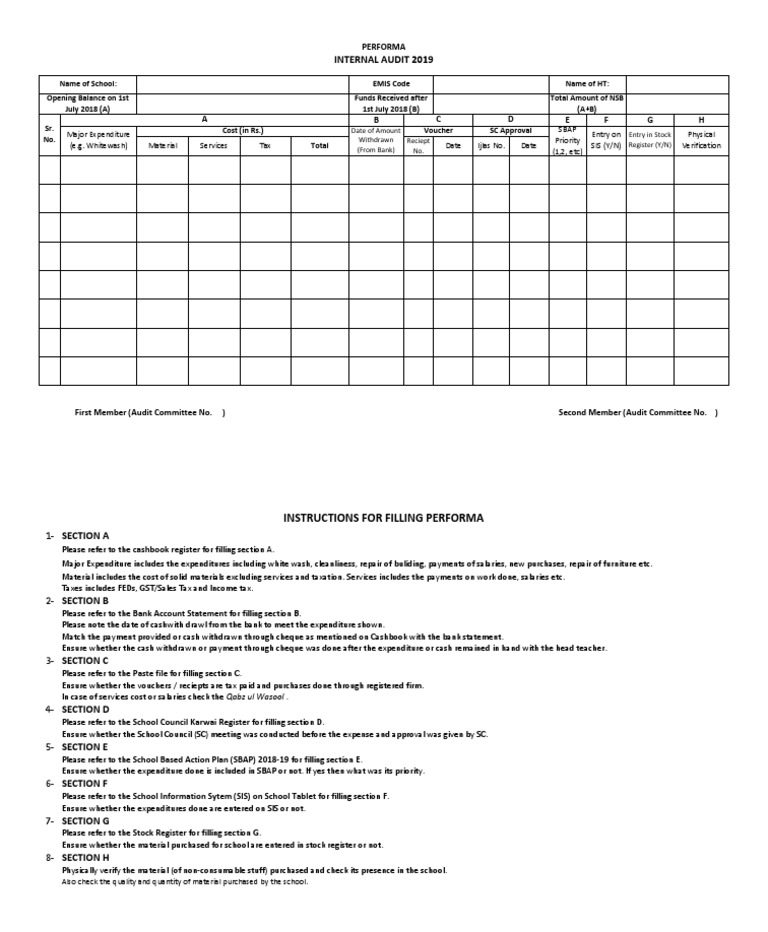 NSB Audit Performa | PDF | Cheque | Expense