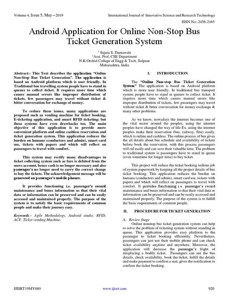 Android Application For Online Non-Stop Bus Ticket Generation System | Download Free PDF ...